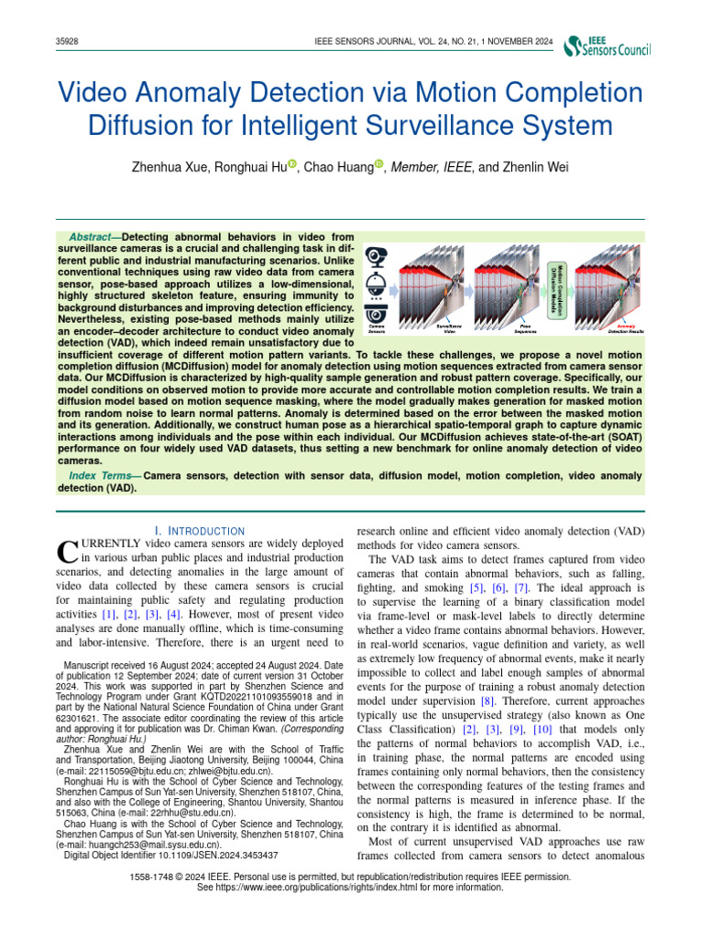 Video Anomaly Detection Via Motion Completion Diffusion For Intelligent Surveillance System ...