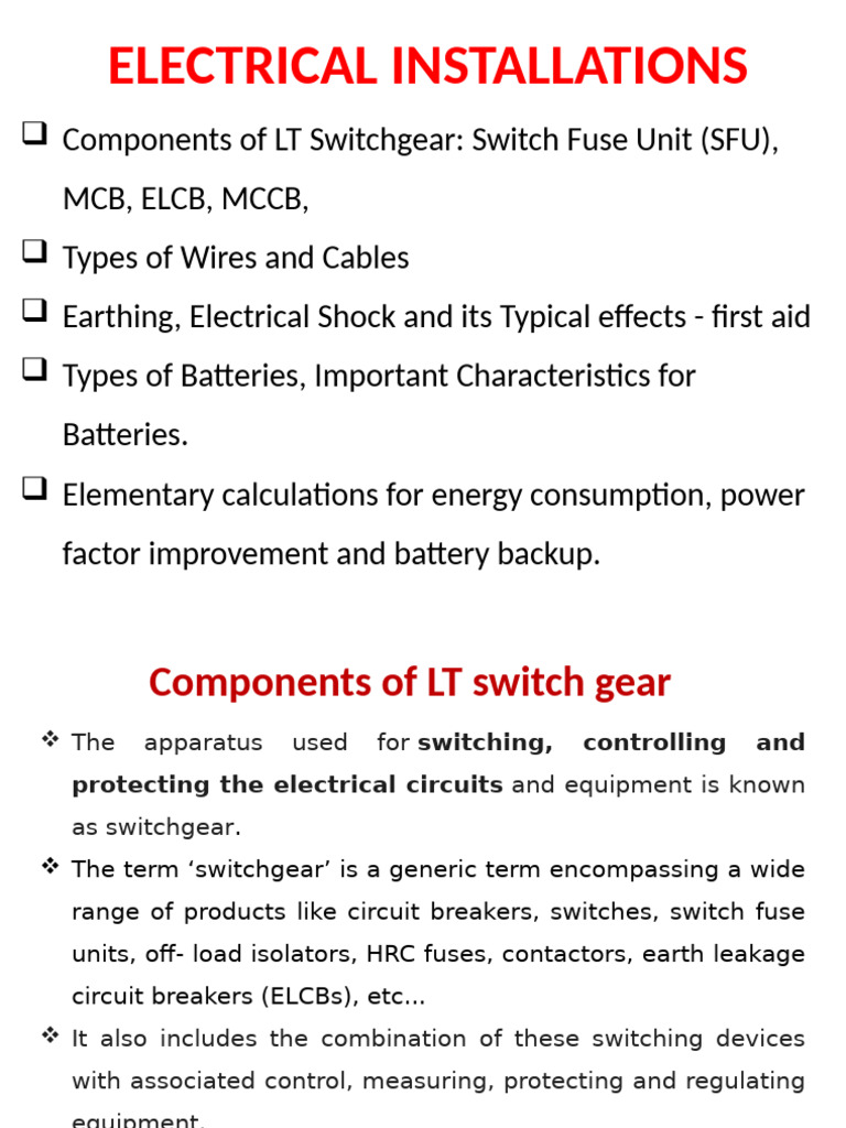 Electrical Installations | PDF | Fuse (Electrical) | Insulator (Electricity)