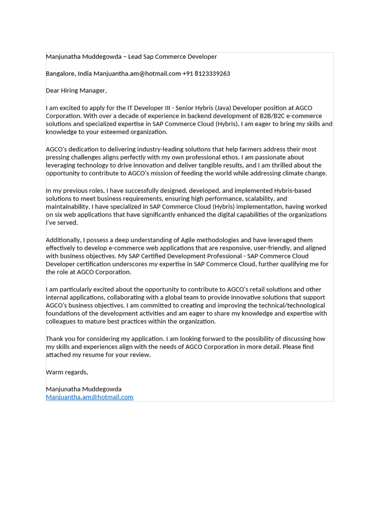 Cover Letter AGCO | PDF