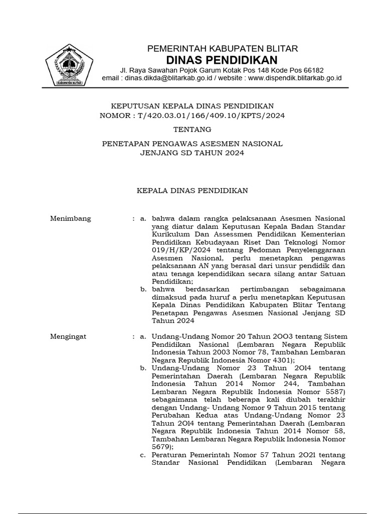 SK Pengawas An 2024 | PDF