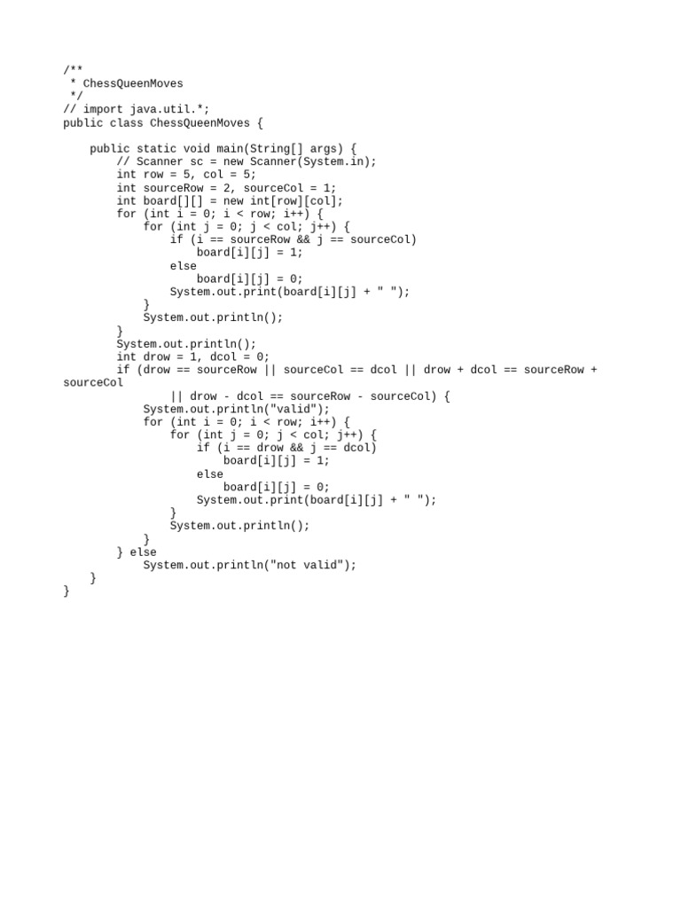 Chess Queen Move Validation Code | PDF
