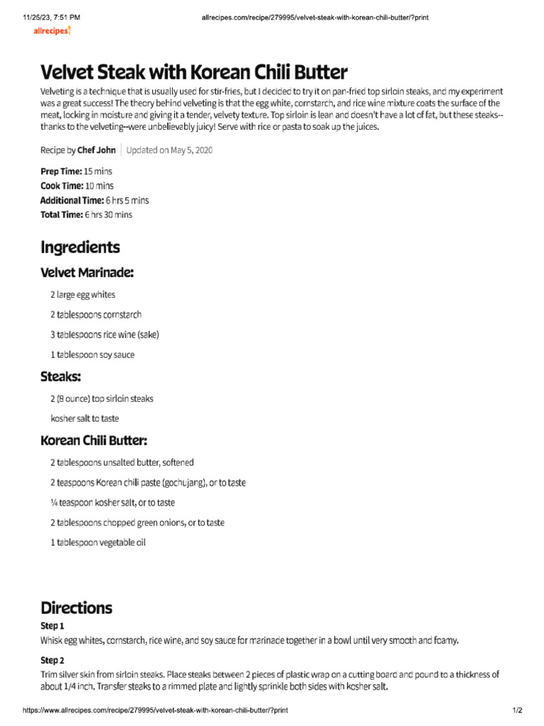 Velvet Steak With Korean Chili Butter | PDF