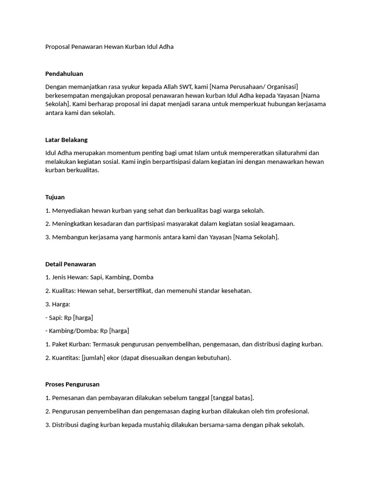 Proposal Penawaran Hewan Kurban Idul Adha | PDF