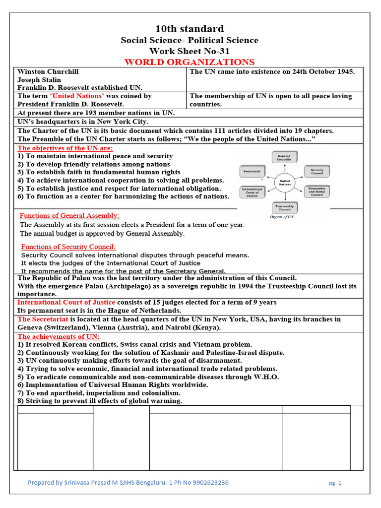 Work Sheet No 31 PS Lesson No 4 | PDF | United Nations | International ...