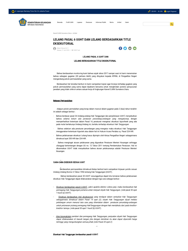 Lelang Pasal 6 Uuht Dan Lelang Berdasarkan Title Eksekutorialt | PDF