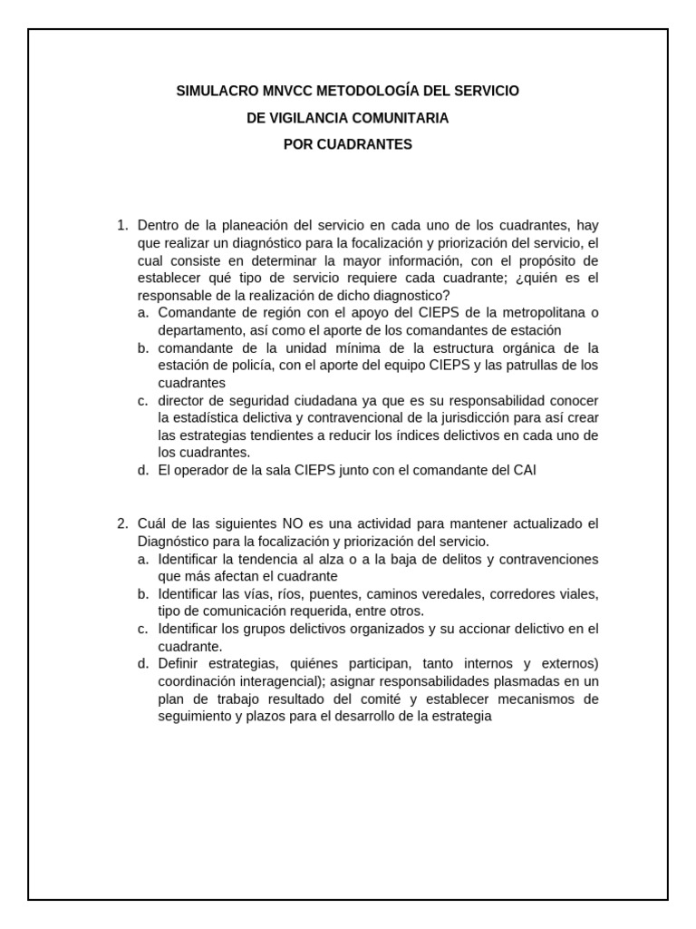 SIMULACRO MNVCC METODOLOGÍA DEL SERVICIO 2022 Sandra | PDF | Policía ...