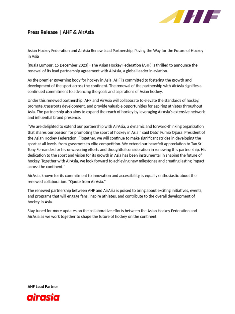 AHF and AirAsia Renew Partnership | PDF