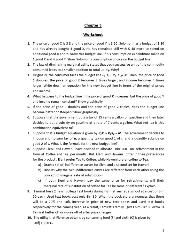 Workshhet Ch 3 | PDF | Utility | Consumers