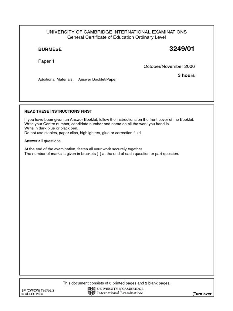 3249 w06 QP 1 OCT NOV 2006 | PDF