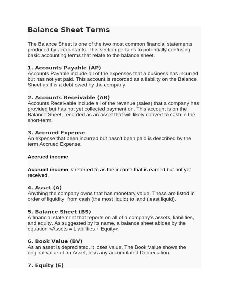 Essential Balance Sheet Terms Explained | PDF | Income Statement ...