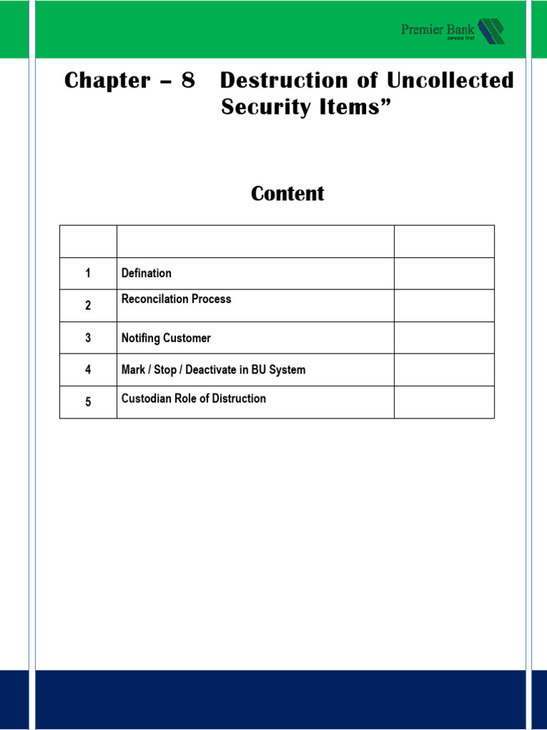 Chapter 8 Destruction of Uncollected Security Items | PDF | Cheque ...