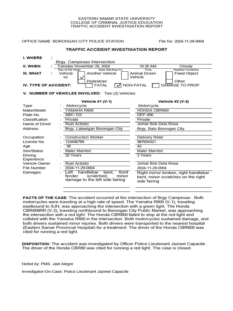 Traffic Accident Investigation Report Form | PDF | Traffic Collision ...