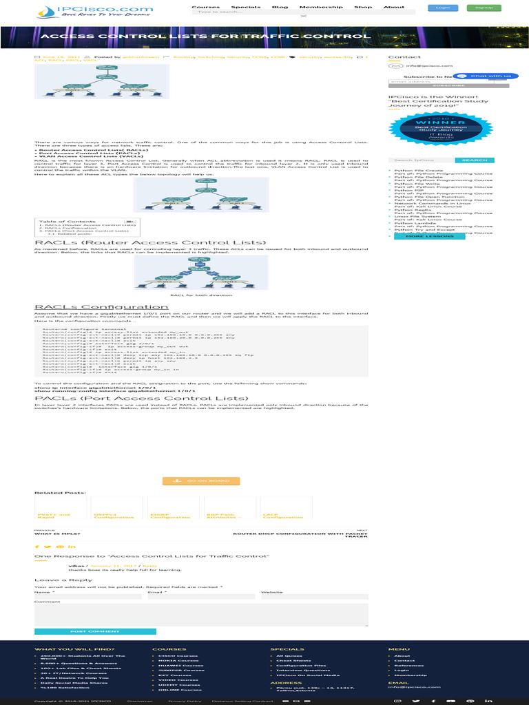 Access Control Lists For Traffic Control IpCisco | PDF | Router (Computing) | Computer Science