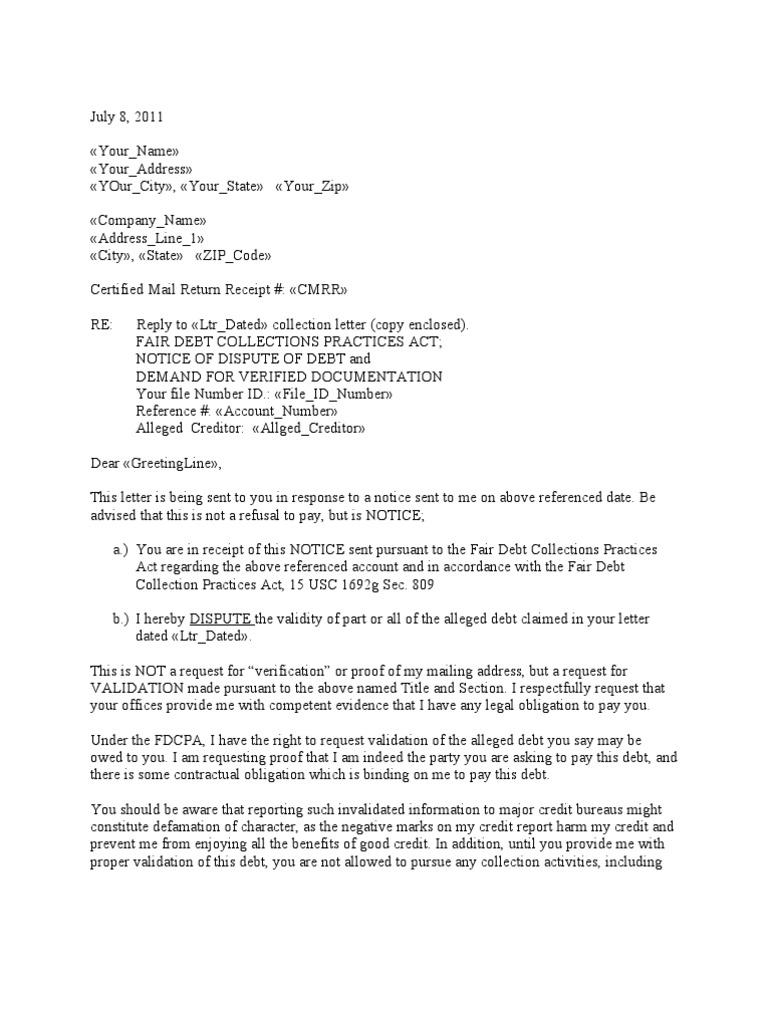 Combo Debt Dispute Letter | Collection Agency | Affidavit
