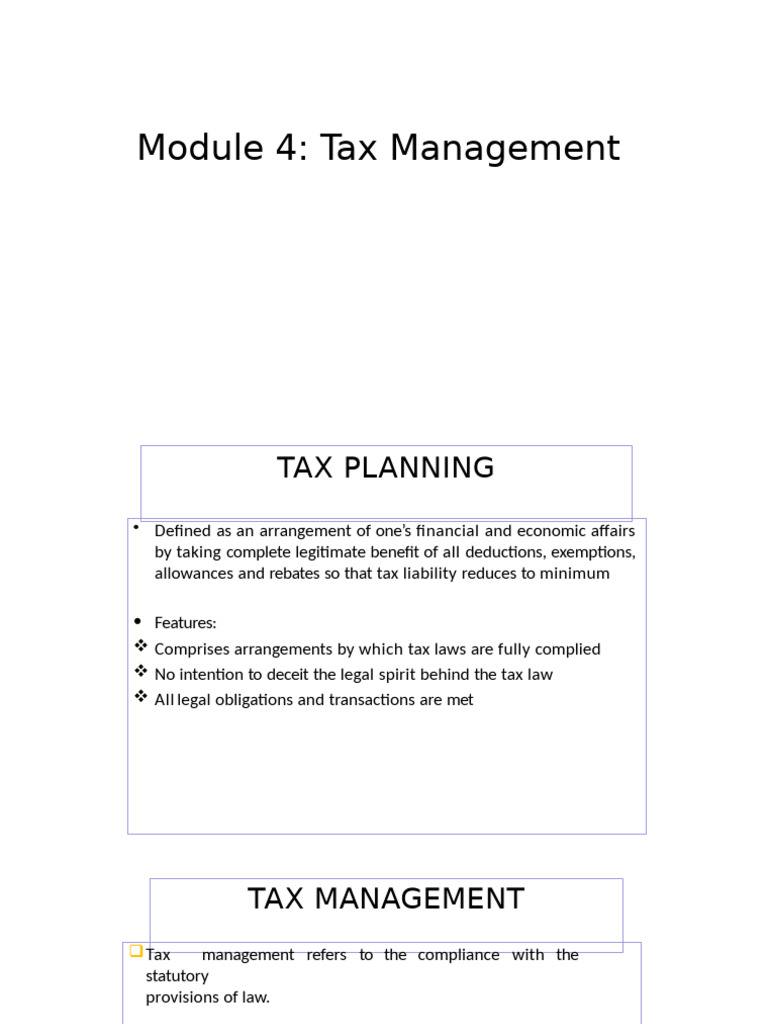 Tax Management and Planning Guide | PDF | Taxes | Tax Deduction