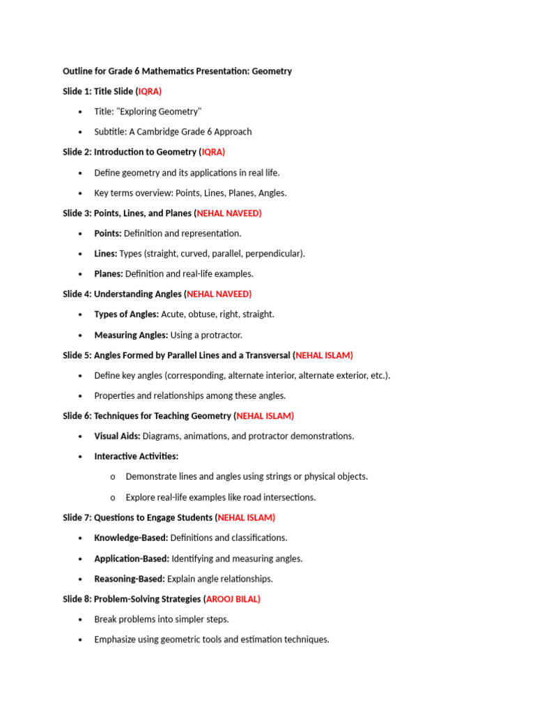 OUTLINE Maths Geometry | PDF