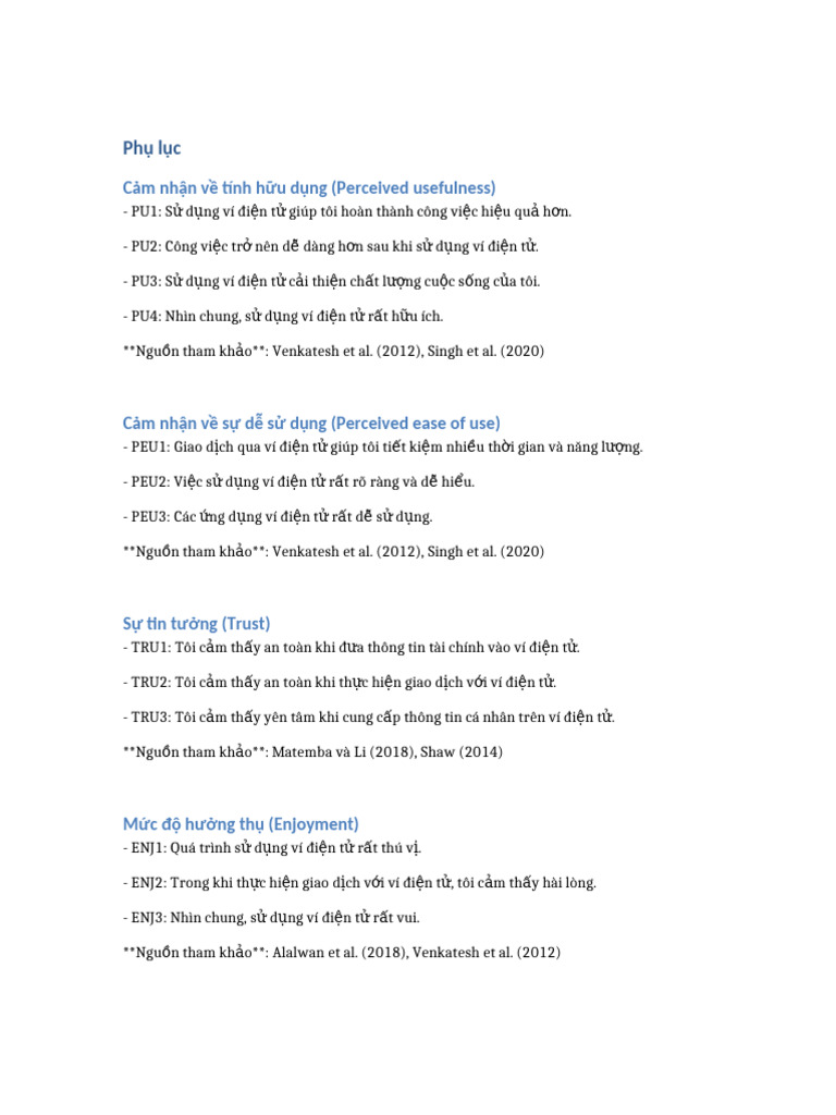 Phu Luc Bang Cau Hoi | PDF