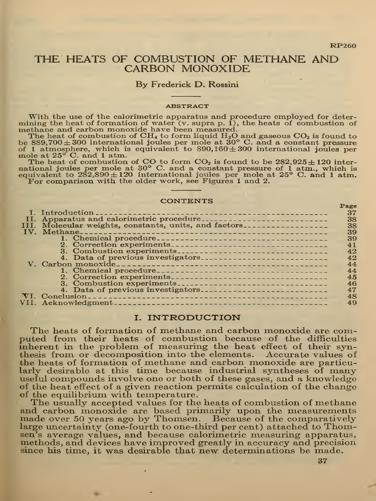 The Heat of Combustion of Methane and Carbon Monoxide | PDF ...