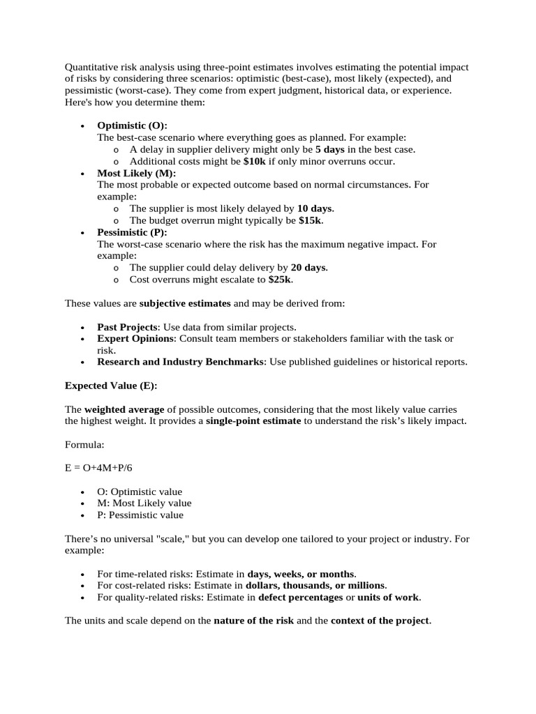 Quantitative Risk Analysis Using Three Point Estimates | PDF
