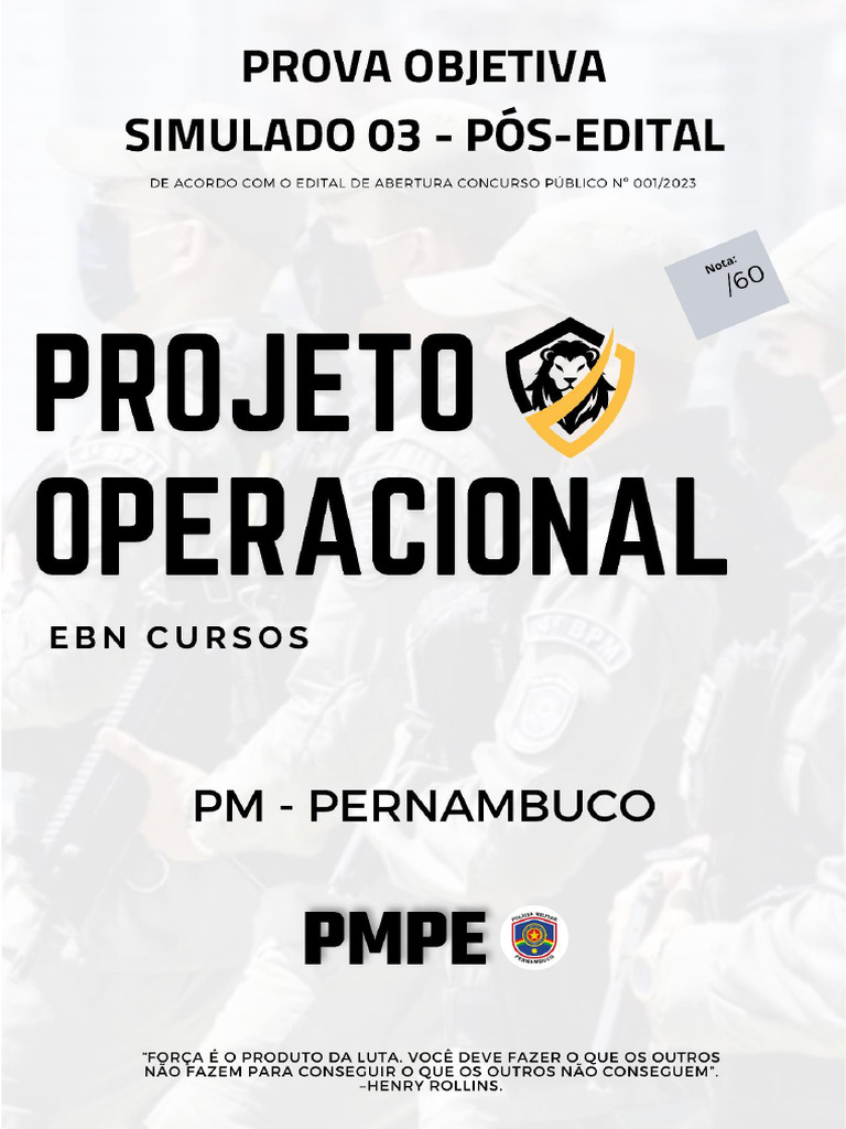 Projeto Operacional EBN - 3º SIMULADO PÓS-EDITAL - PMPE | PDF | Água | Pronome