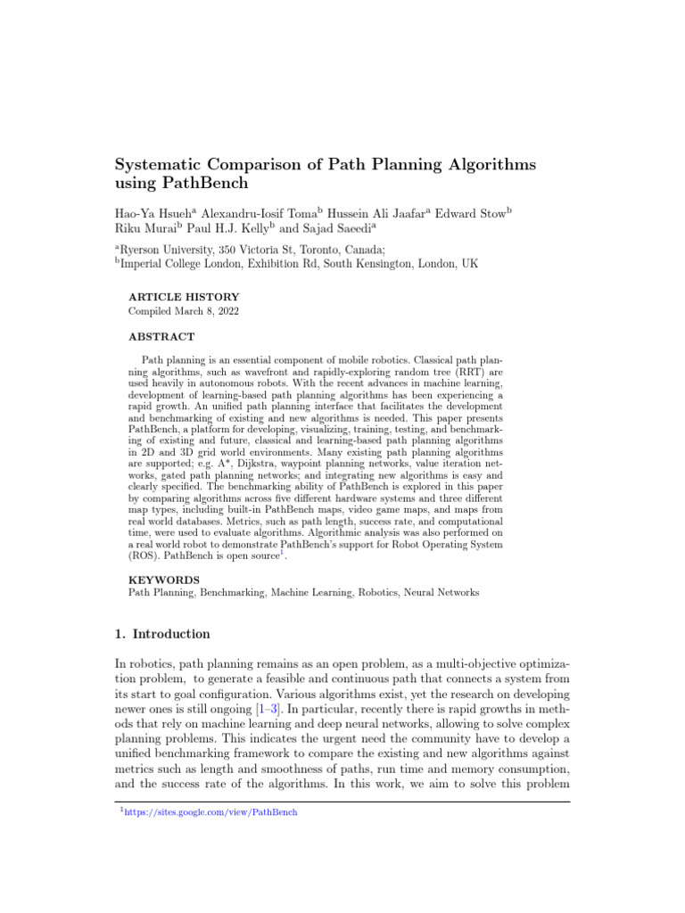 Systematic Comparison Of Path Planning Algorithms Pdf Graphics Processing Unit Simulation
