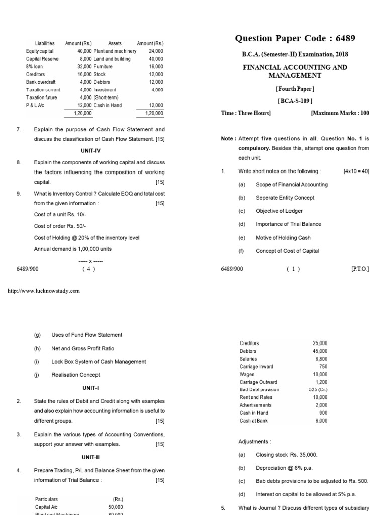 bca-2-sem-financial-accounting-and-management-6489-2018 | PDF | Financial Accounting | Economies