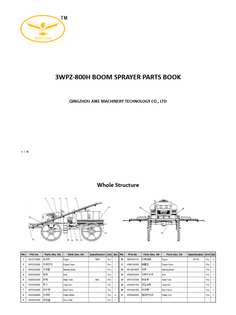 2_3WPZ-800H BOOM SPRAYER PARTS BOOK V1202303 | PDF