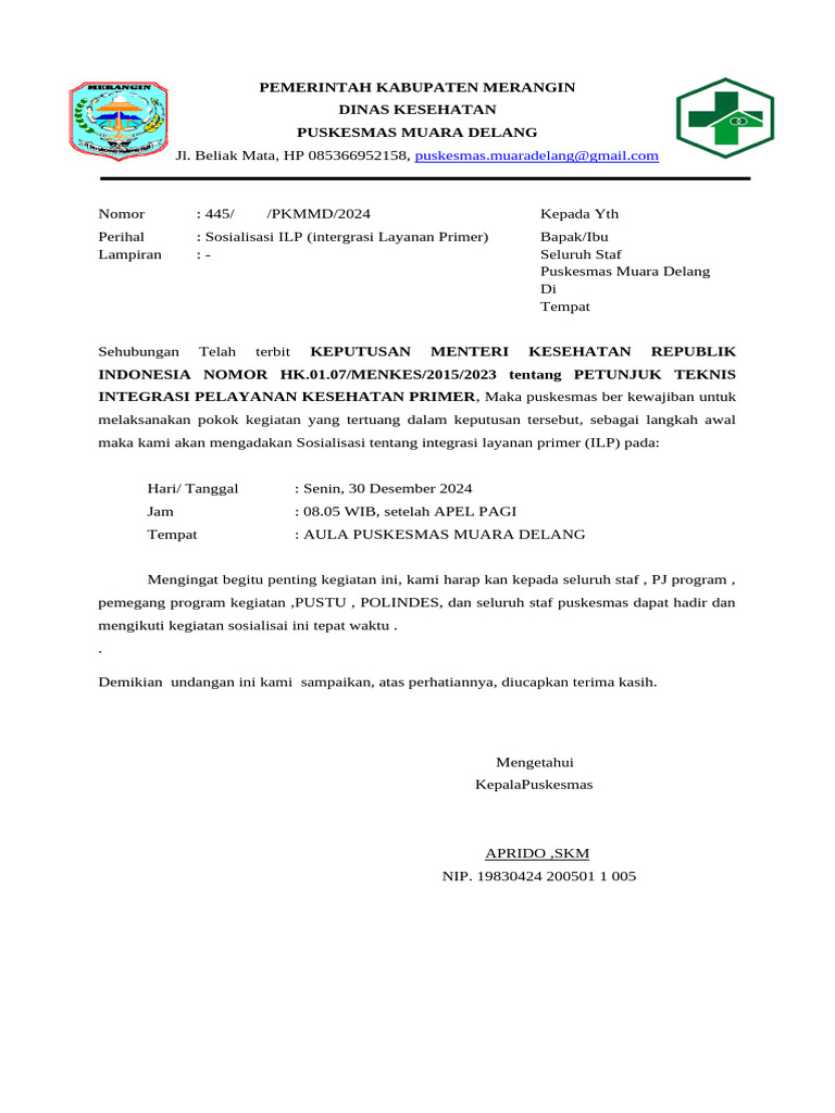 Sosialisasi ILP Puskesmas Muara Delang | PDF