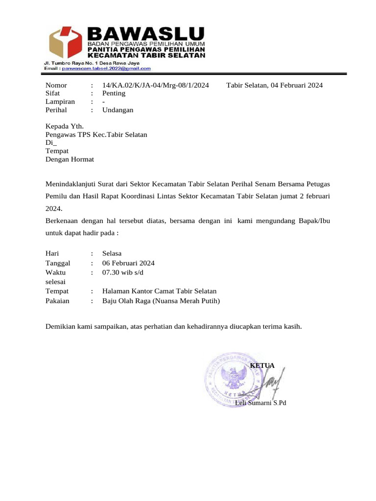 Undangan Senam dan Bimtek PTPS 2024 | PDF