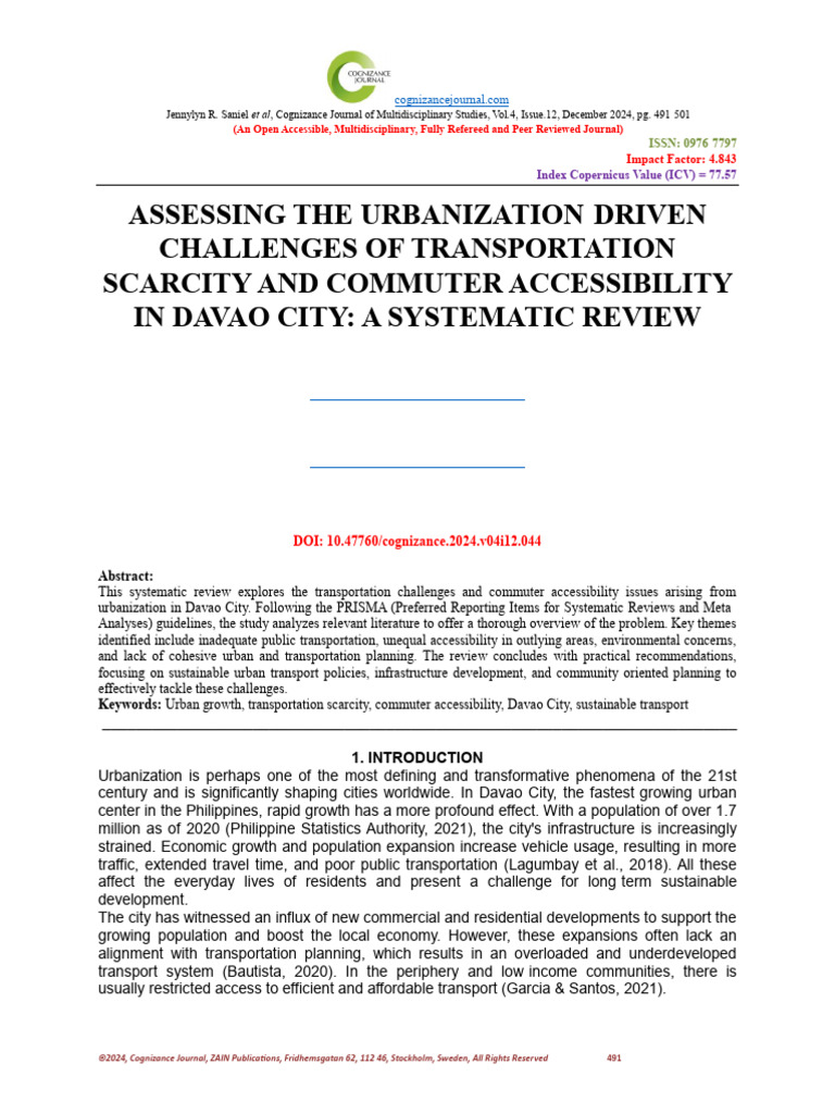 Assessing The Urbanization-Driven Challenges of Transportation Scarcity ...