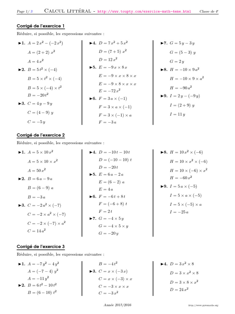 Calcul Litteral 3 Corrige | PDF