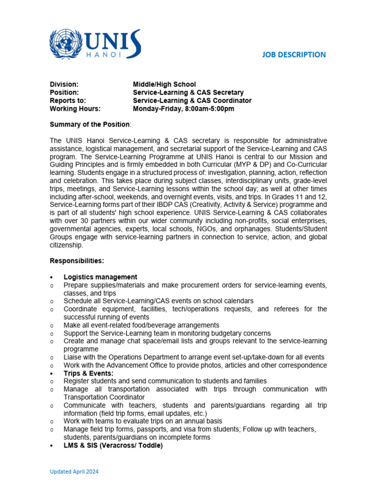 Service-Learning & CAS Secretary Role | PDF | Service Learning