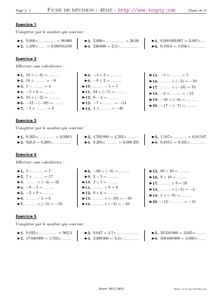Exercices de Mathématiques 4ème | PDF