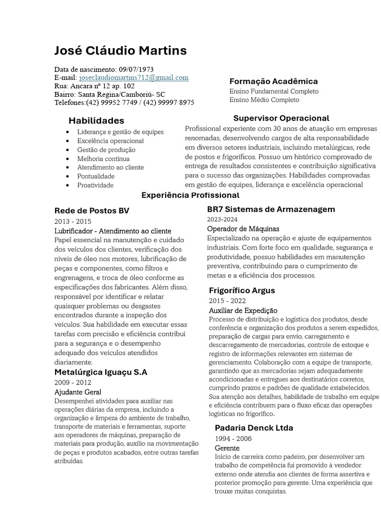 curriculo José claudio | PDF | Transporte | Logística