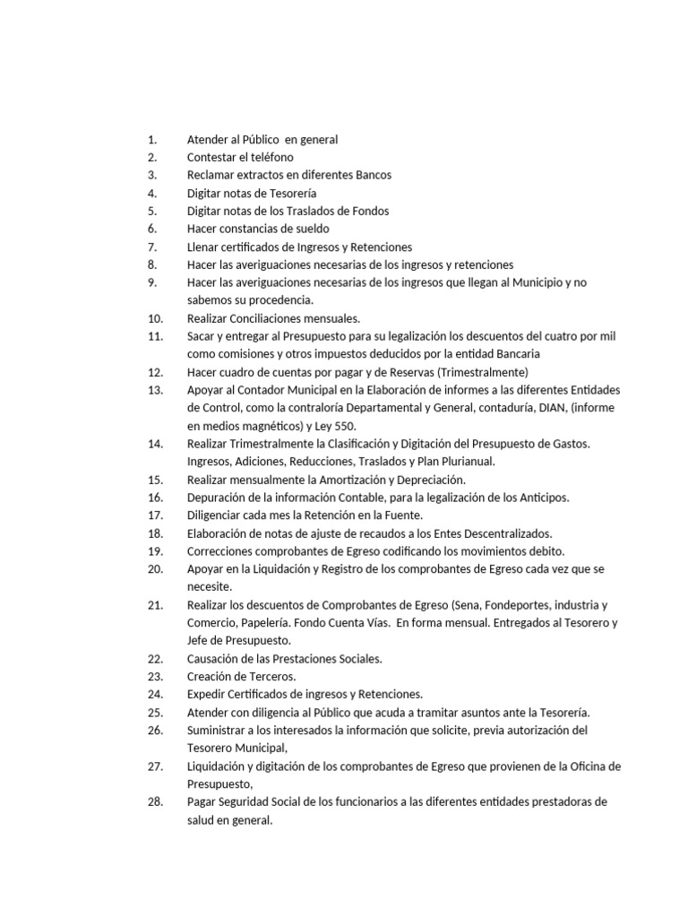 LISTADO DE FUNCIONES | PDF | Presupuesto | Contador