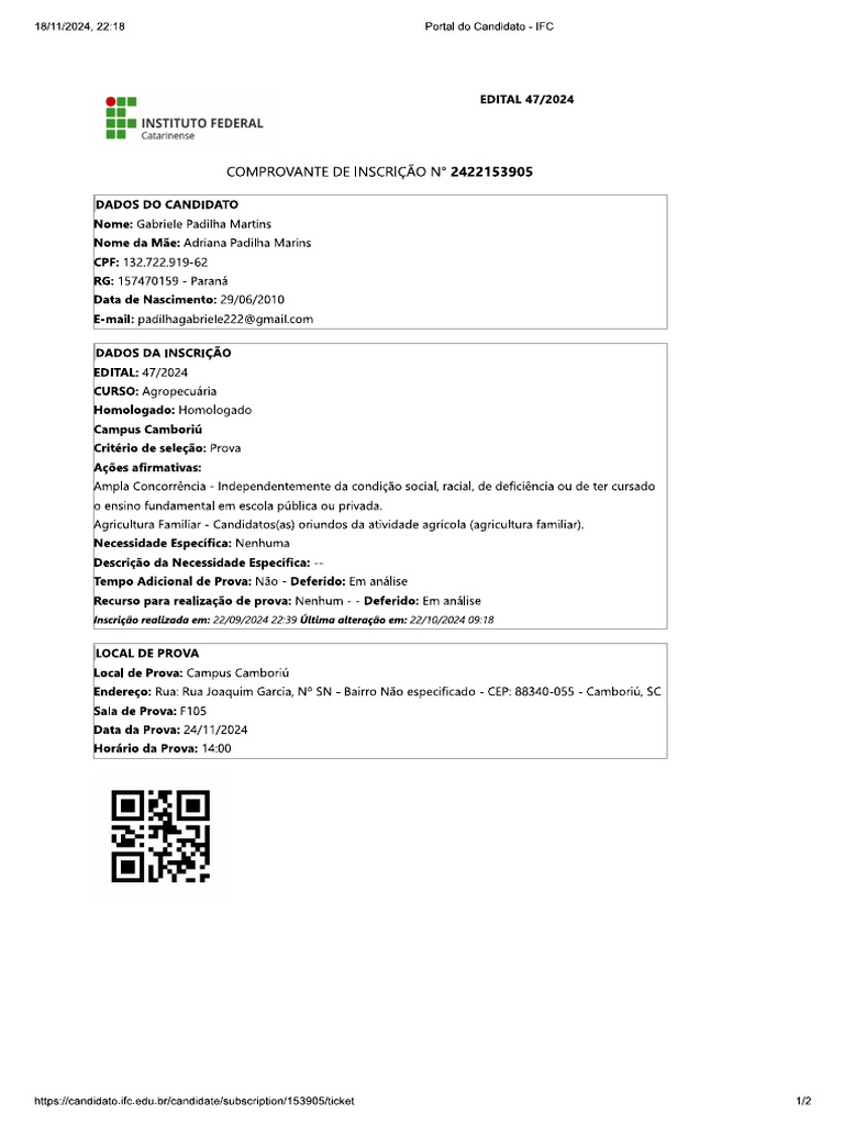 Inscrição IFC | PDF