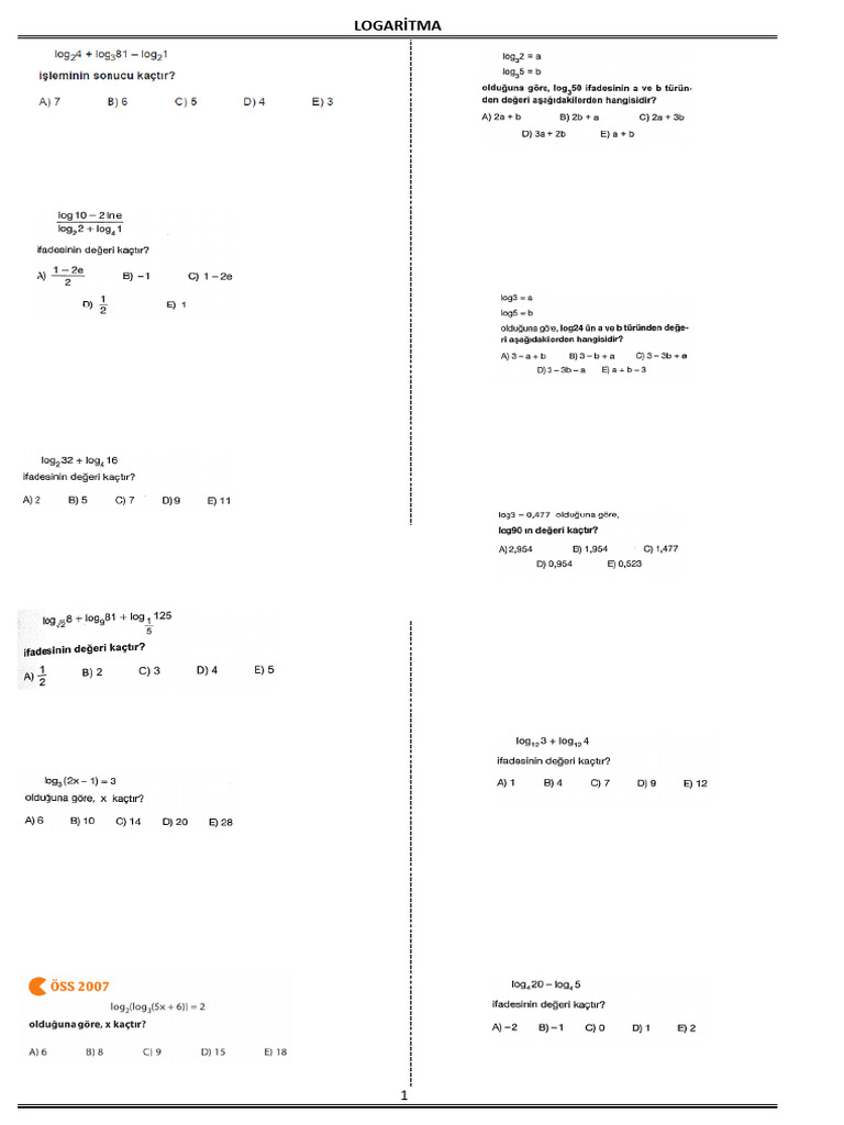 12. sınıf logaritma hazırlık | PDF