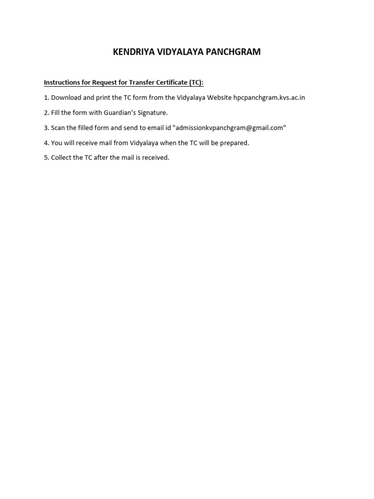 Kendriya Vidyalaya TC Request Guide | PDF