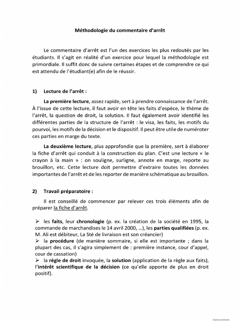 Méthodologie Commentaire D'arrêt | PDF