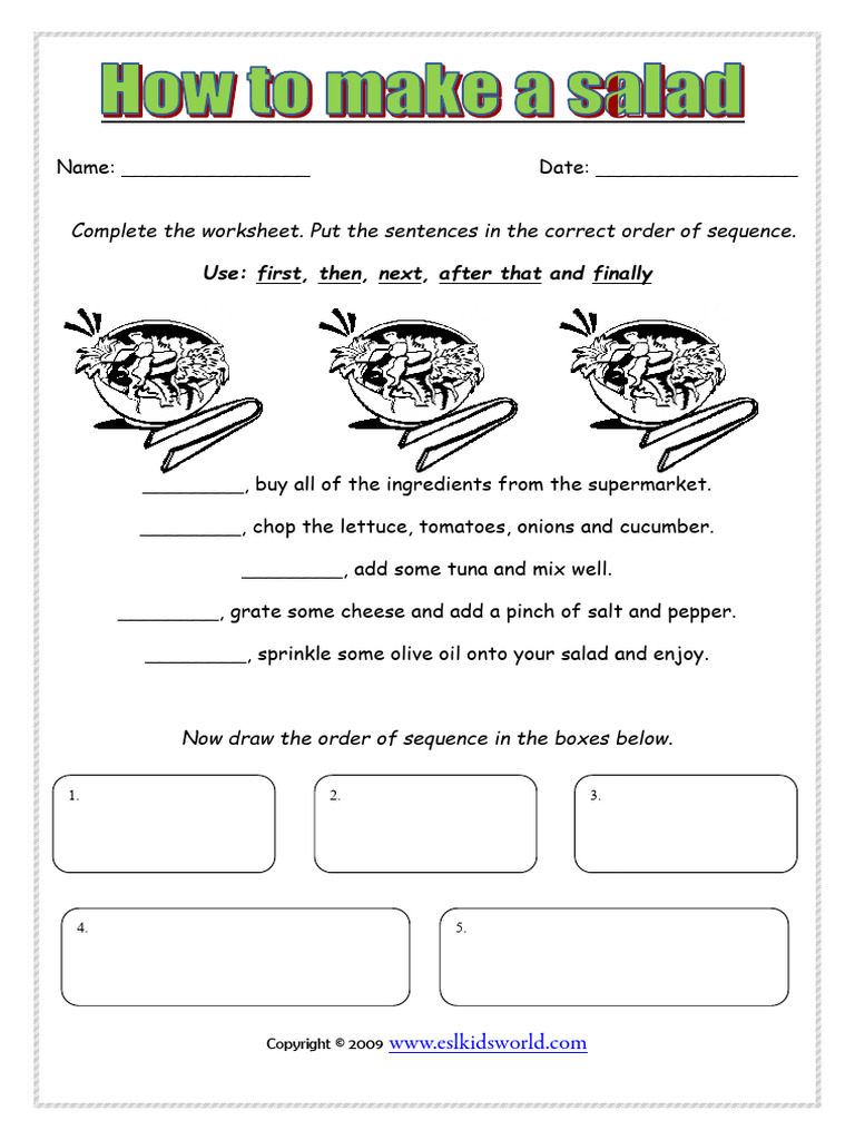 Adverbs of Sequence How To Make A Salad Worksheet | PDF