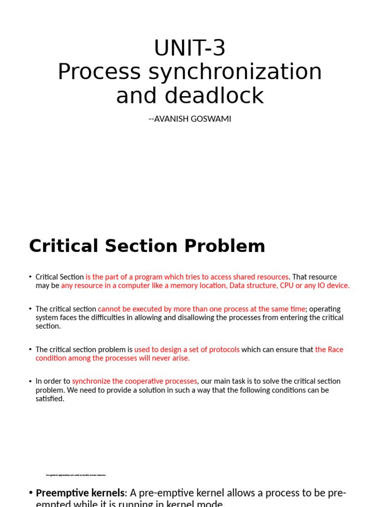 UNIT-3 Process Synchronization and Deadlock | PDF | Process (Computing) | Kernel (Operating System)