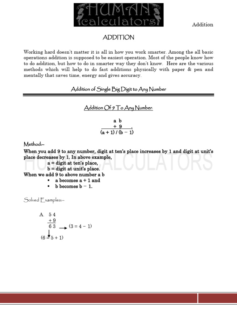 Human Calculators - Addition | PDF | Decimal | Elementary Mathematics