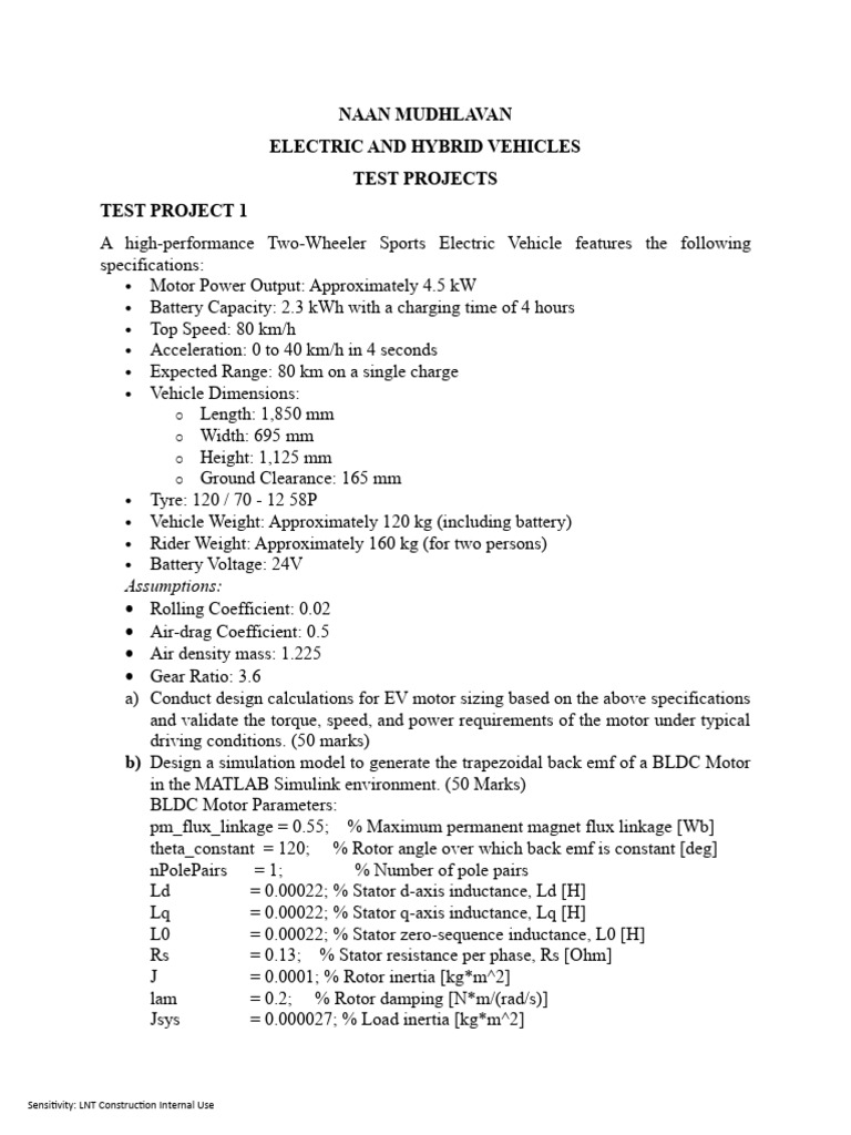 Electric and Hybrid Vehicles, NM5 Test Projects | PDF | Electric Motor ...