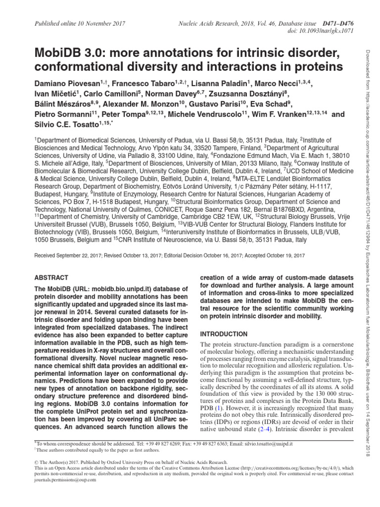 2018 - MobiDB 3.0 - More Annotations For Intrinsic Disorder, Conformational Diversity and ...