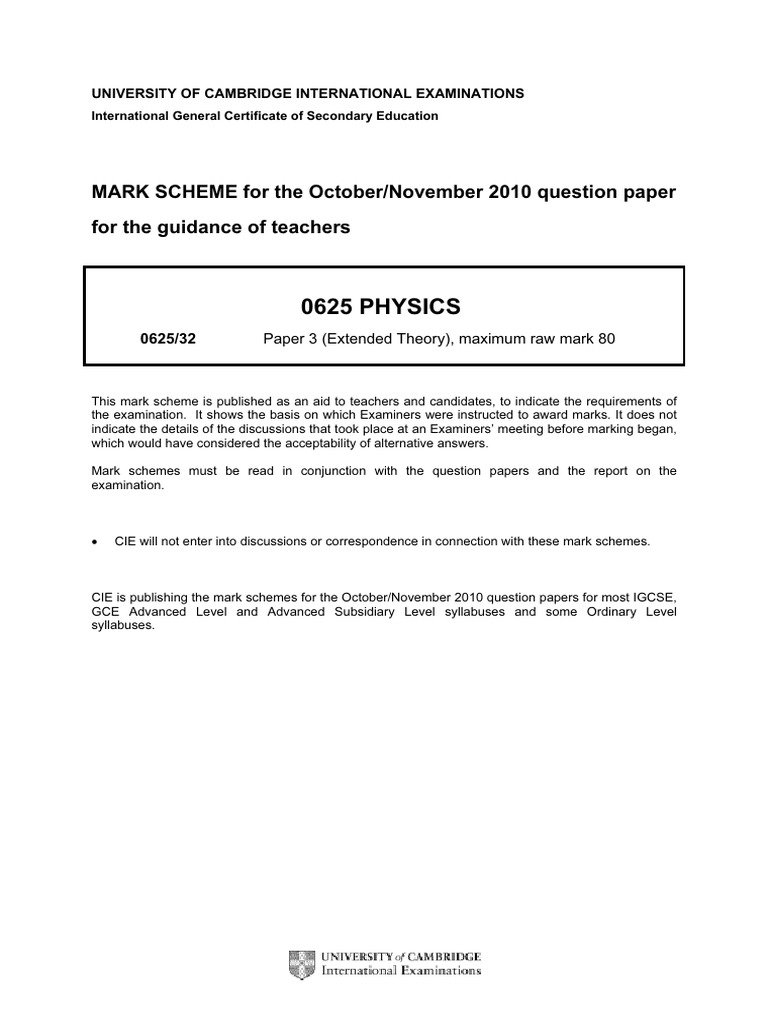 November 2010 (v2) MS - Paper 3 CIE Physics IGCSE | PDF | Physical ...