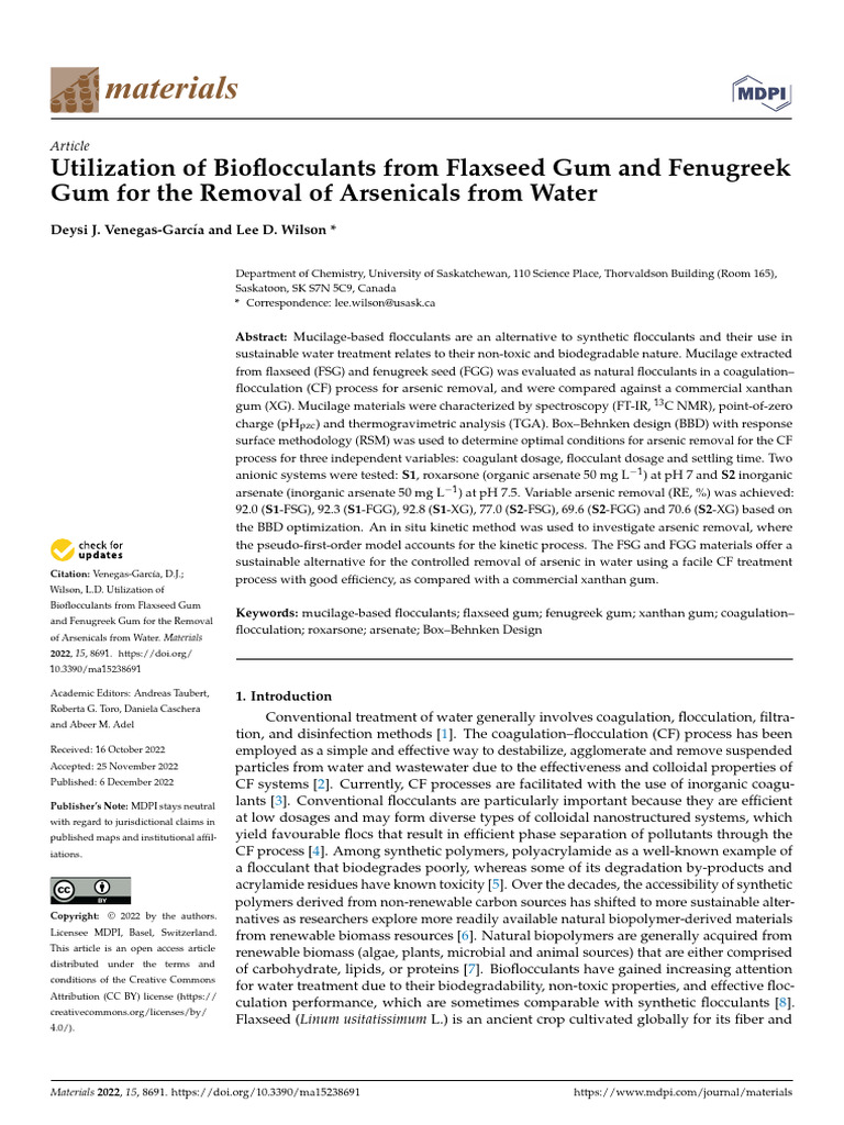 Utilization of Bioflocculants From Flaxseed Gum and Fenugreek Gumforthe ...