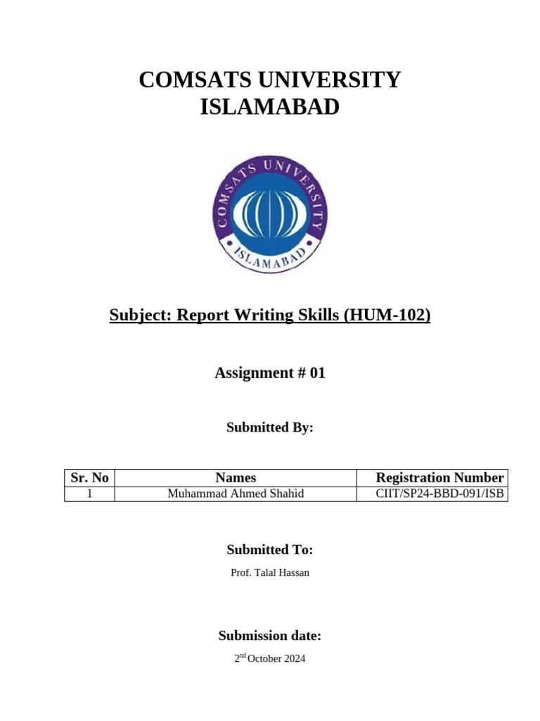 Report Writing Skills Assignment 1 | PDF | Cognition