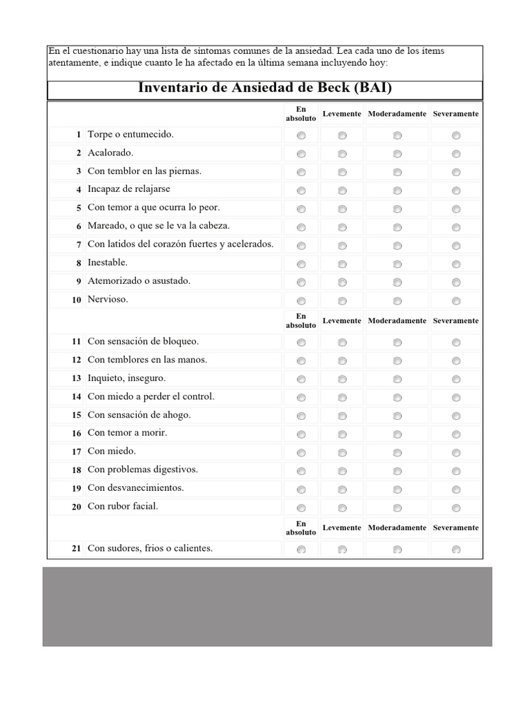 BAI Inventario de Ansiedad de Beck | PDF
