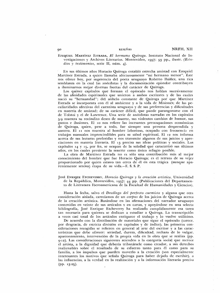 Ezequiel Martinez Estrada El Hermano Quiroga Insti | PDF