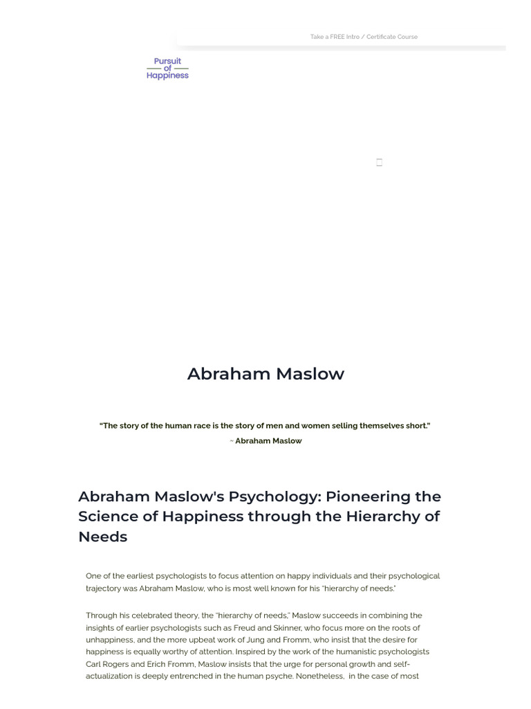 Abraham Maslow and the Hierarchy of Happiness - An Overview | PDF | Self Actualization | Self Esteem